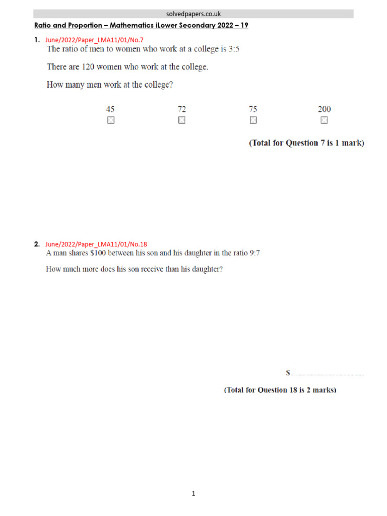 2022 19 Ratio and Propoportion | PDF