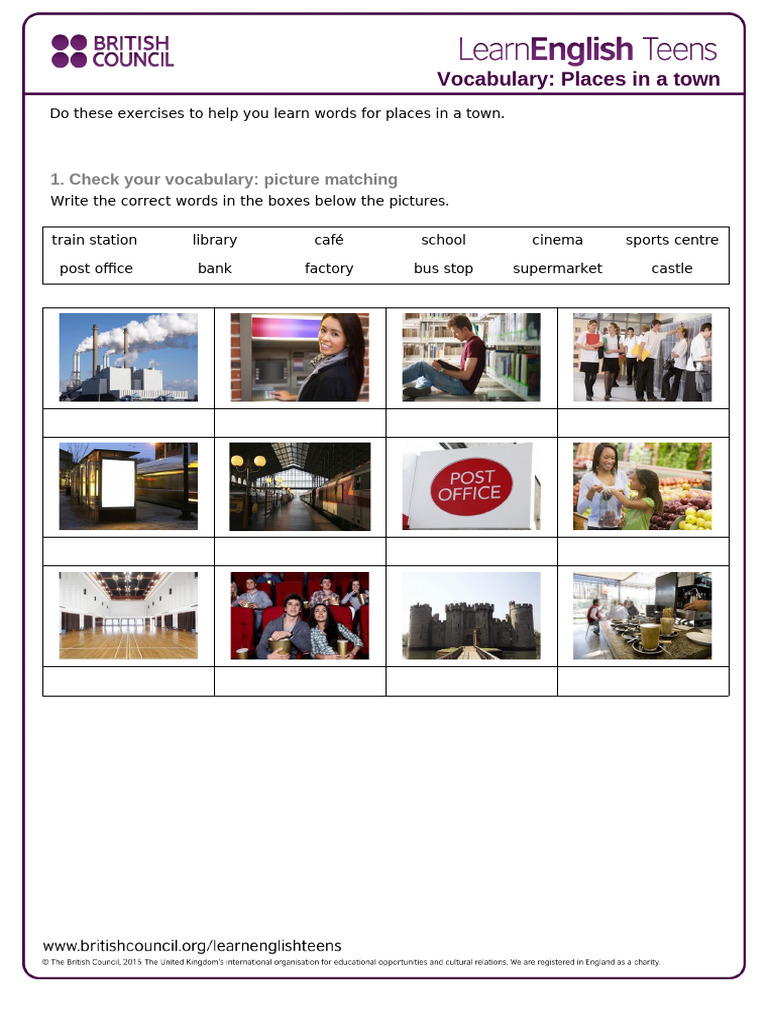 Places in A Town - Exercises | PDF