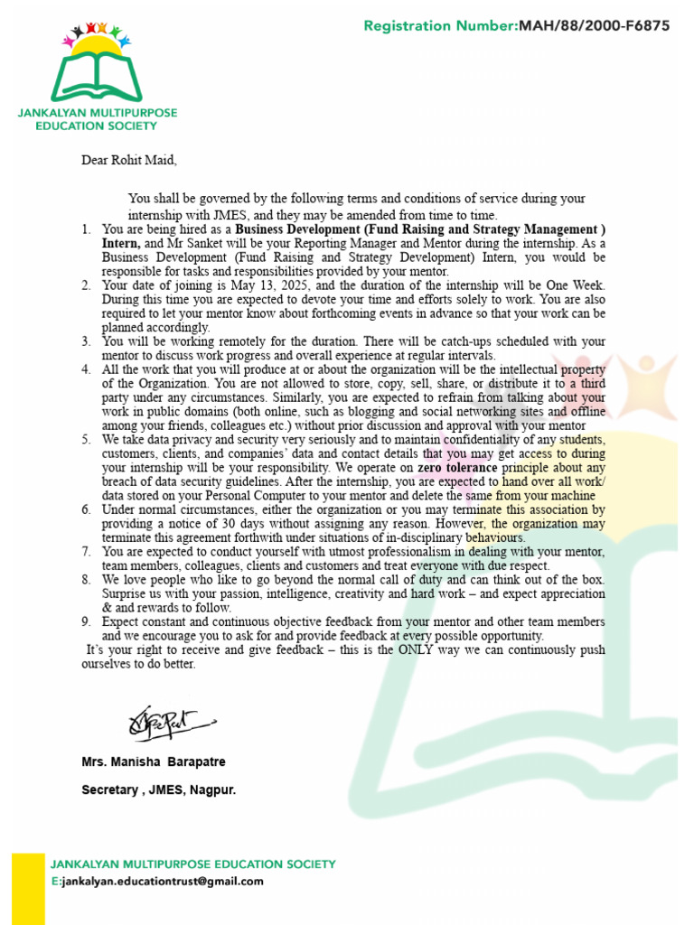 Offer letter - Rohit Maid | PDF