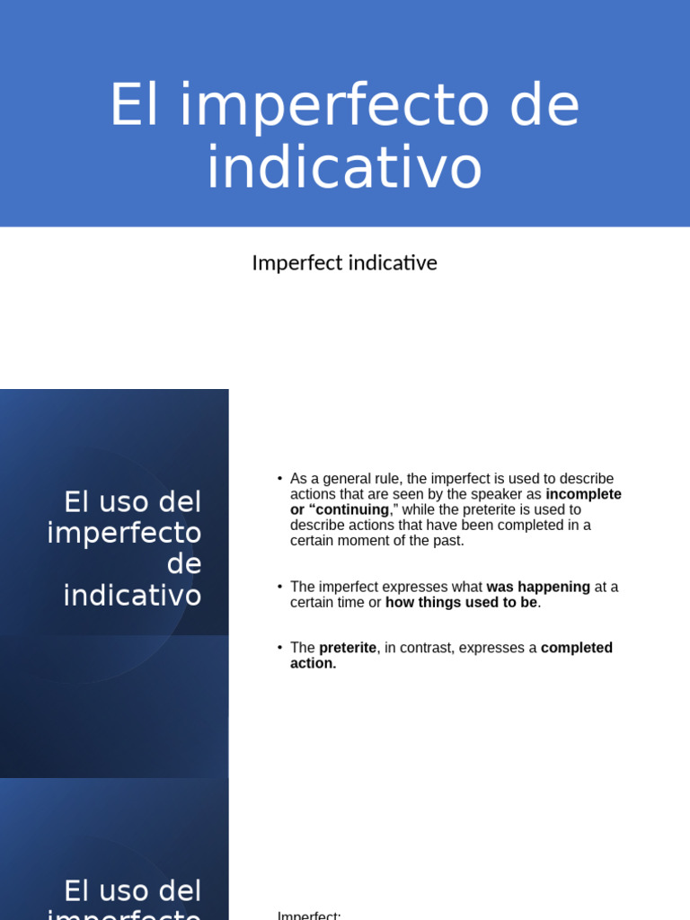 Uso y conjugación del imperfecto indicativo | PDF