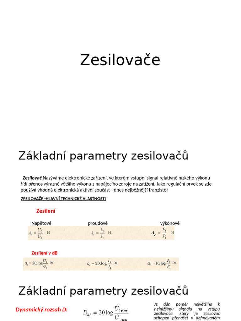 Základní Parametry Zesilovačů | PDF
