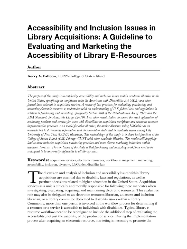 Accessibility and Inclusion Issues in Library Acqu | PDF | Accessibility | Libraries