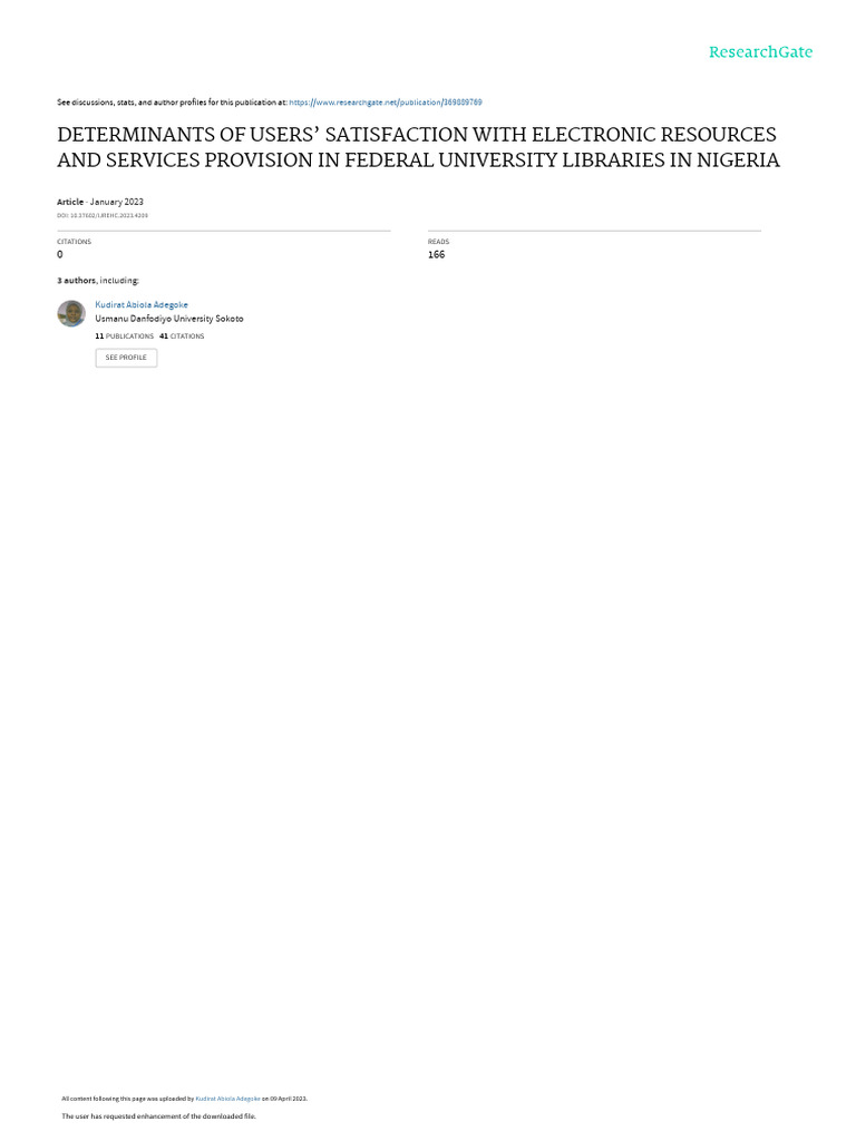 Determinants of Users Satisfaction | PDF | Libraries | Sampling (Statistics)