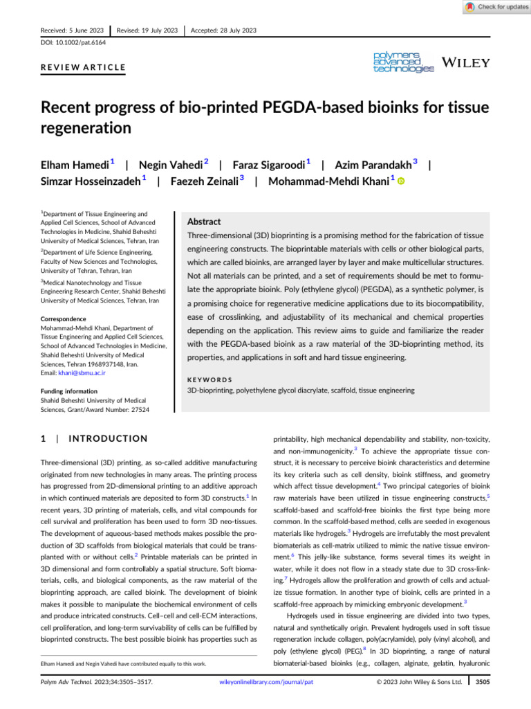 Polymers For Advanced Techs - 2023 - Hamedi - Recent Progress of Bio ...