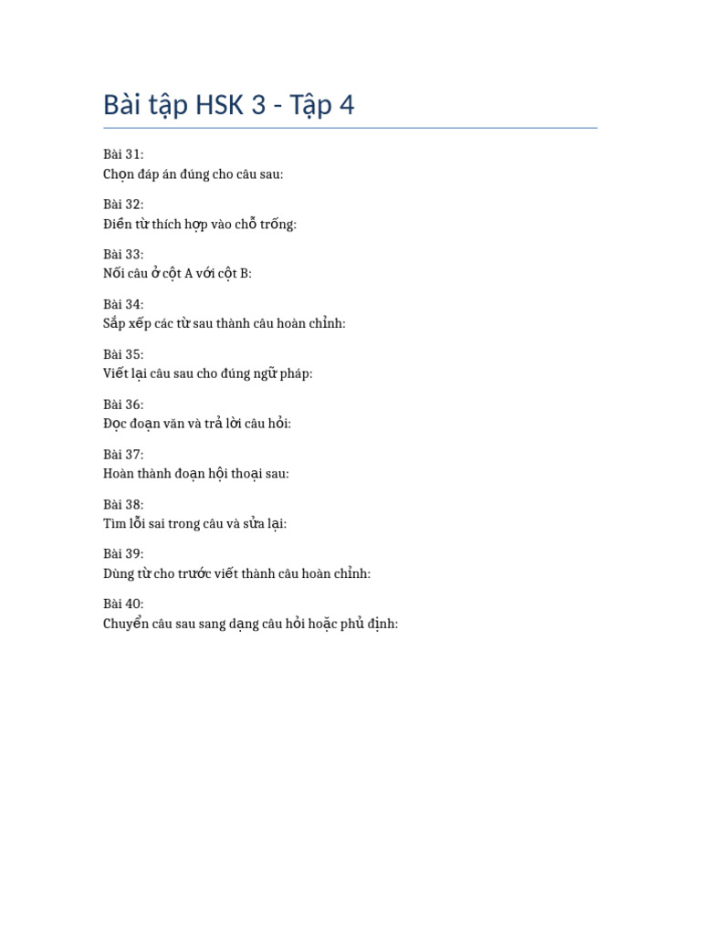 Bai Tap HSK3 Tap 4 | PDF