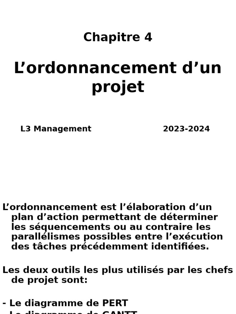 Ordonnancement de projet et Gantt | PDF