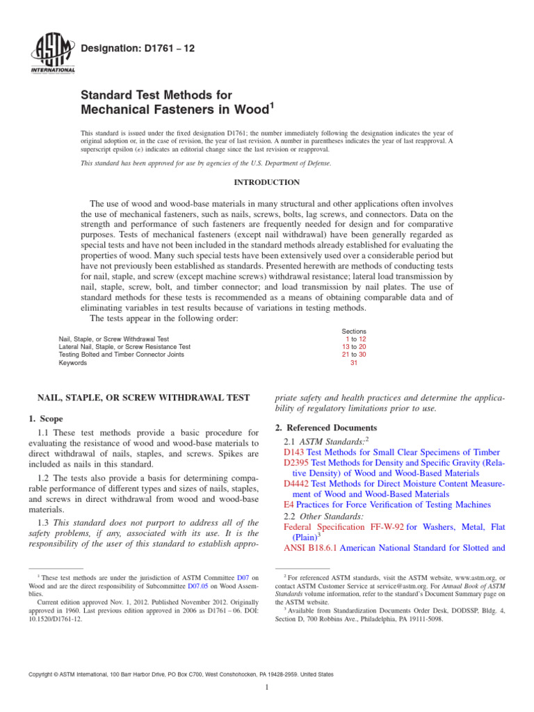 Arrancamento - D1761-12 INCOMPLETA | PDF | Screw | Wood
