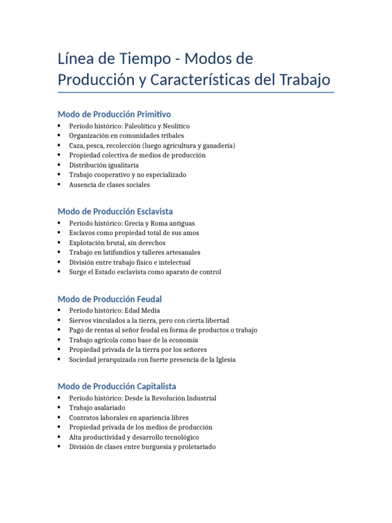 Linea de Tiempo Modos de Produccion | PDF