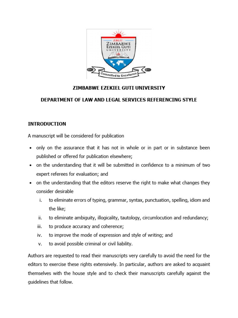 Zegu Dept of Law & Legal Services Ref Style | PDF | Writing | Publishing