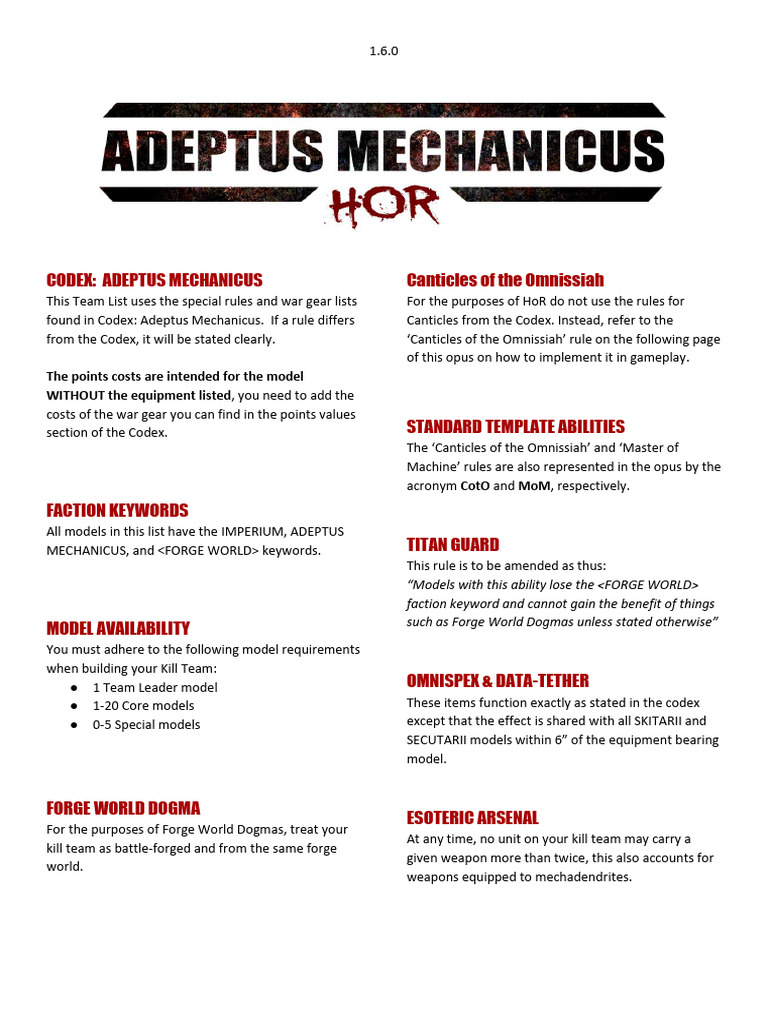 Adeptus Mechanicus Kill Team Guide | PDF