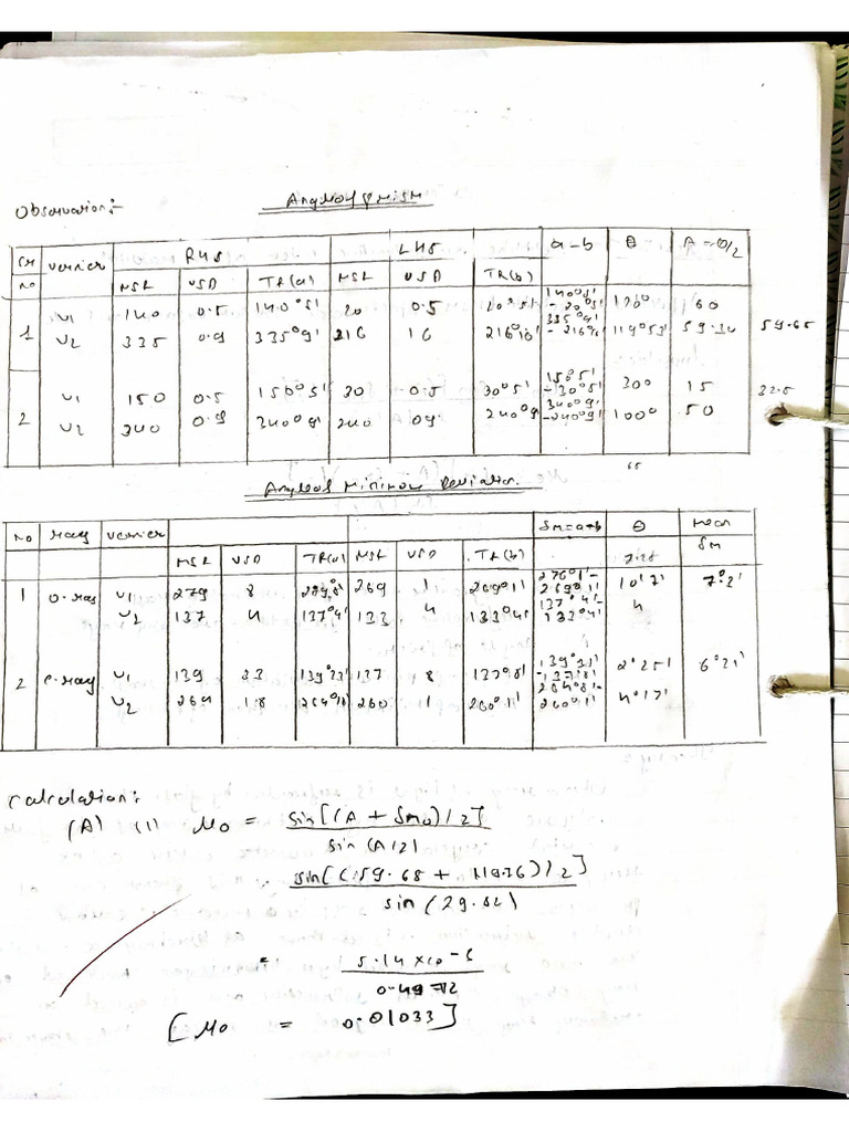 Phy Exp 6 Calculations | PDF