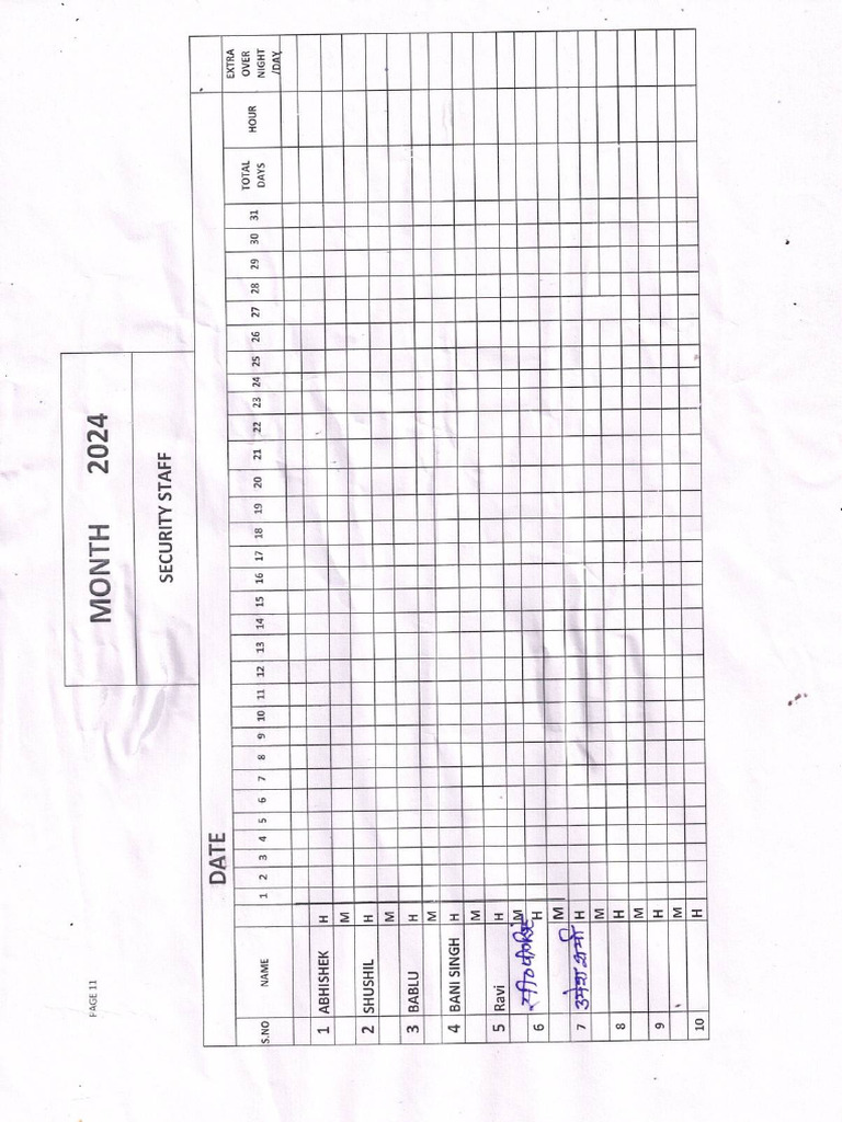 Security Duty Time Chart | PDF