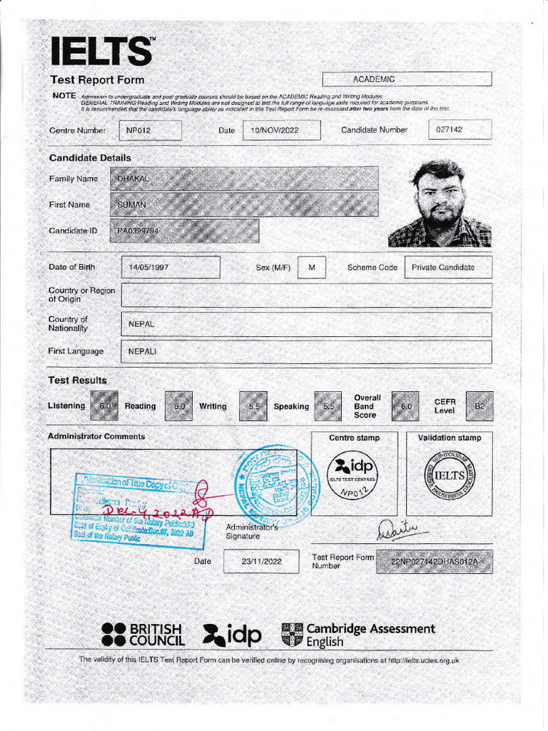 IELTS TRF Form - Suman Dhakal-14-05-1997 | PDF