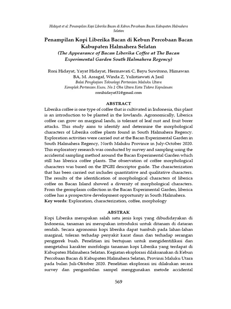 Penampilan Kopi Liberika Bacan Di KP Bacan Kab Halsel - Roni Hidayat Et Al (FILEminimizer) | PDF