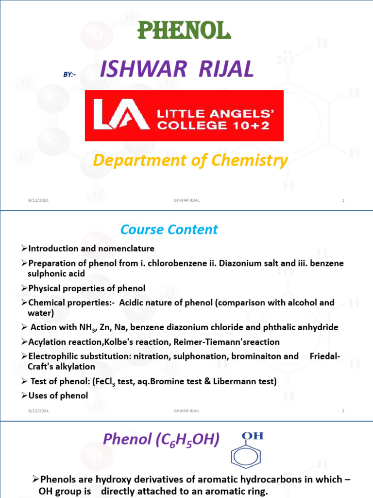 Phenol: Properties and Reactions | PDF | Acid | Chemical Reactions