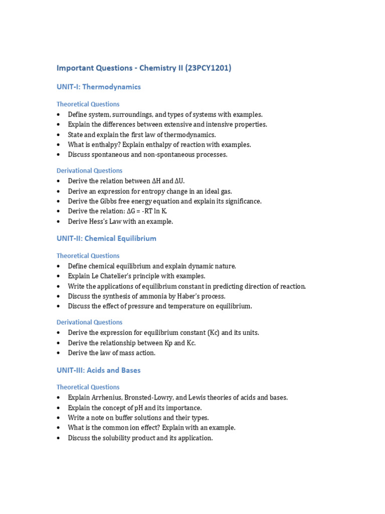 Chemistry II: Key Concepts & Questions | PDF | Chemical Equilibrium ...