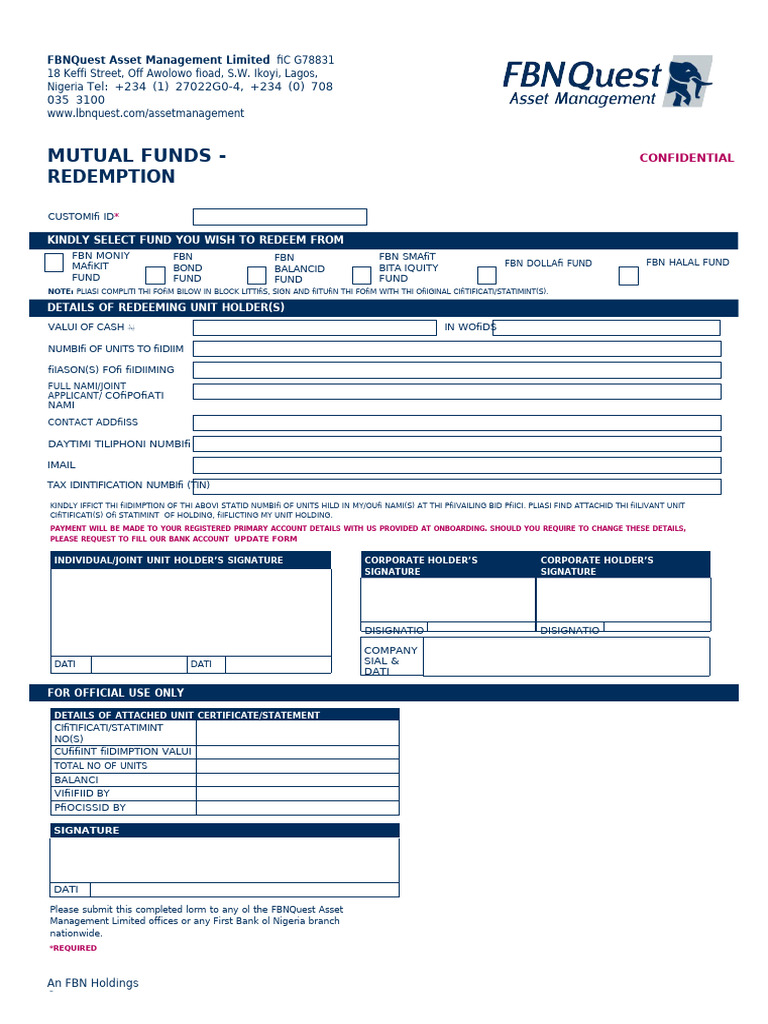 425 FBNQAM Mutual Fund Redemption Form Editable | PDF | Financial Economics | Corporations