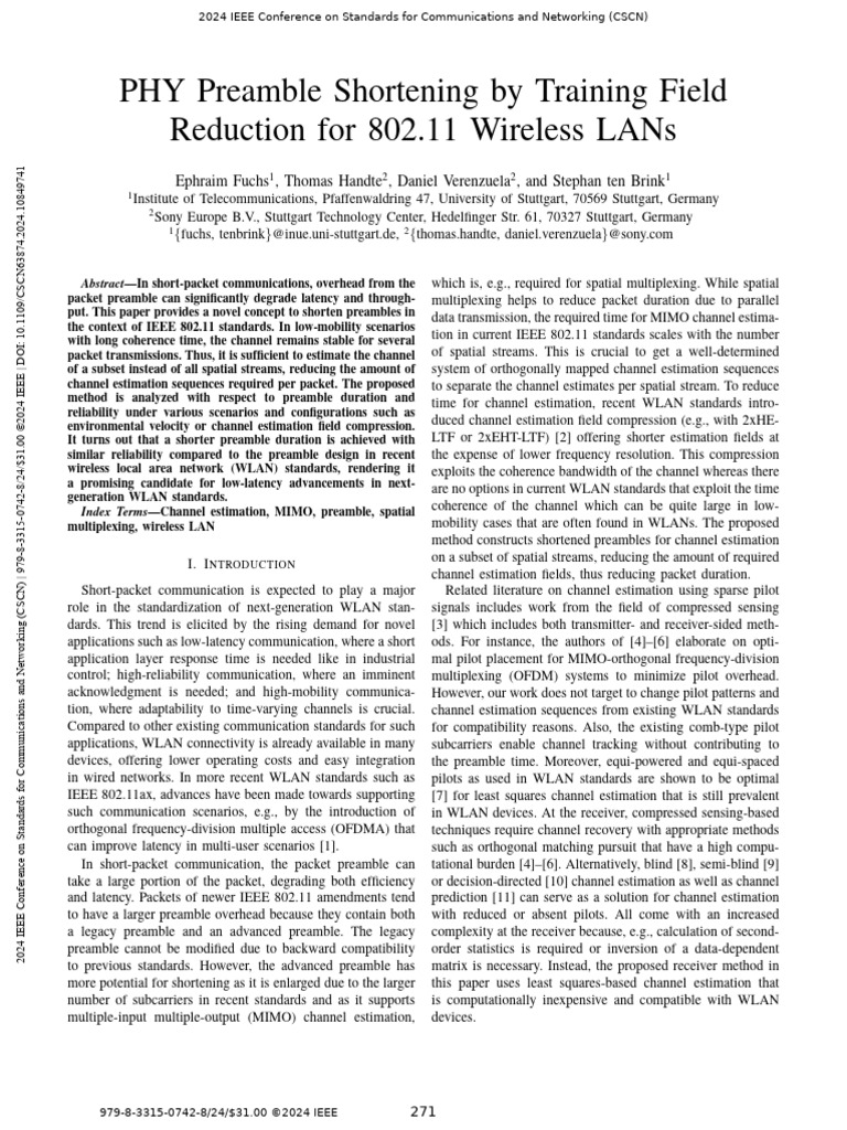 PHY Preamble Shortening by Training Field Reduction For 802.11 Wireless ...