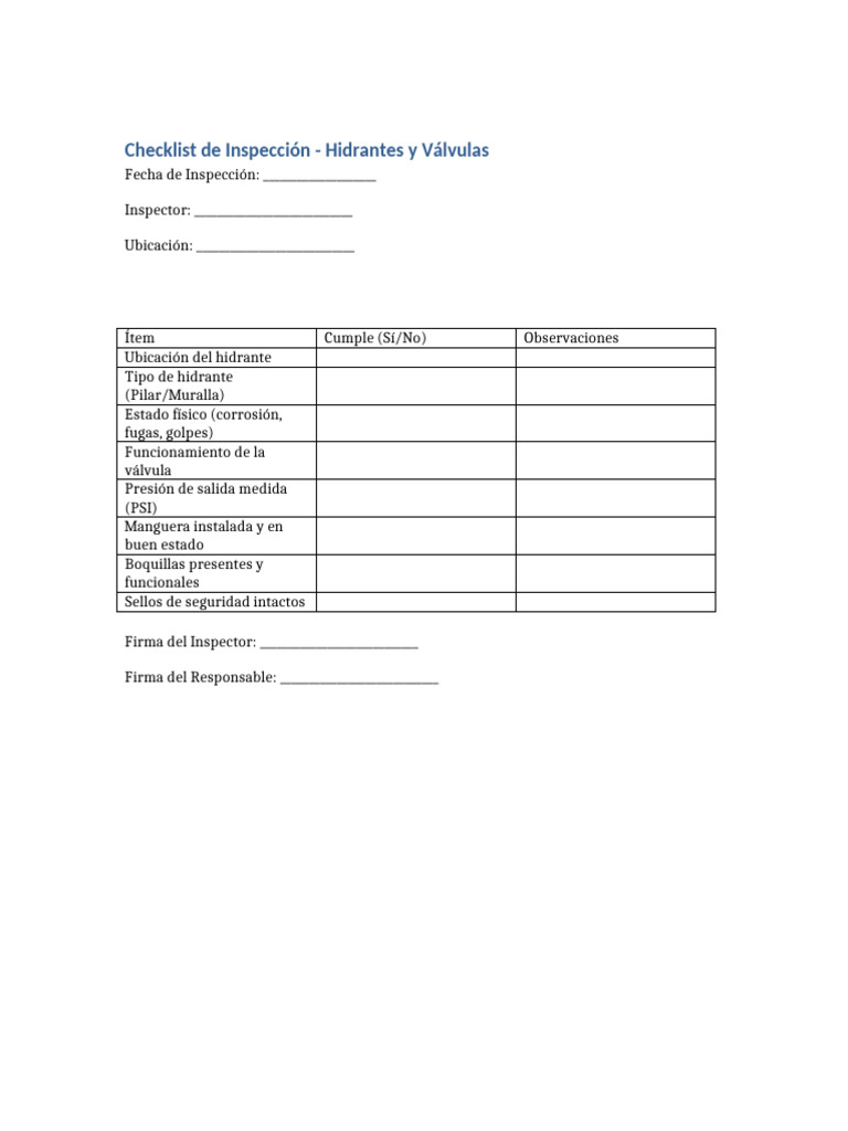 Checklist Hidrantes | PDF
