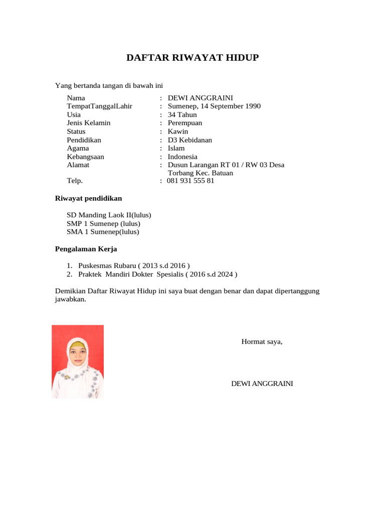 Format Daftar Riwayat Hidup Compress | PDF
