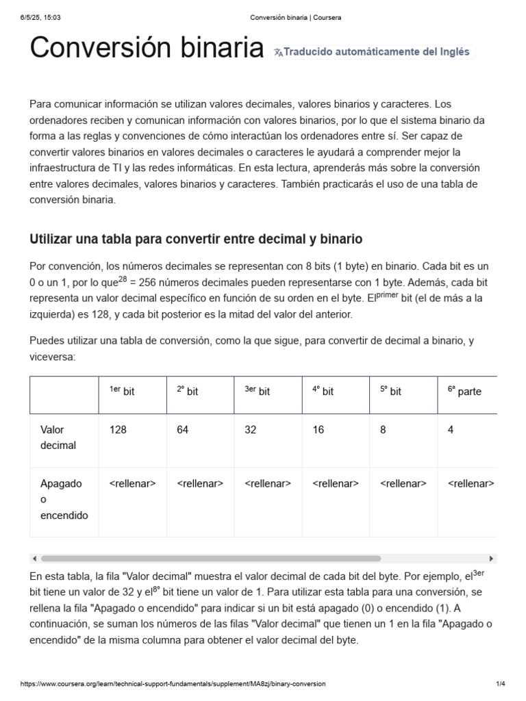 Conversión binaria _ Coursera | PDF | Poco | Ascii
