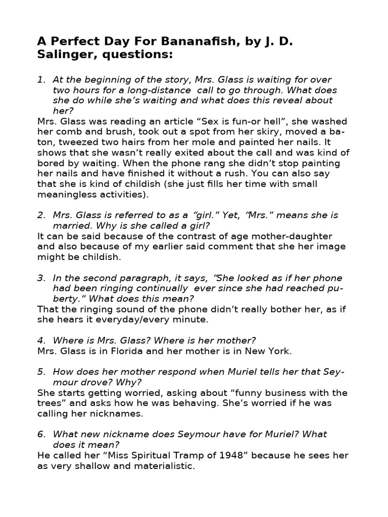 A Perfect Day For Bananafish | PDF