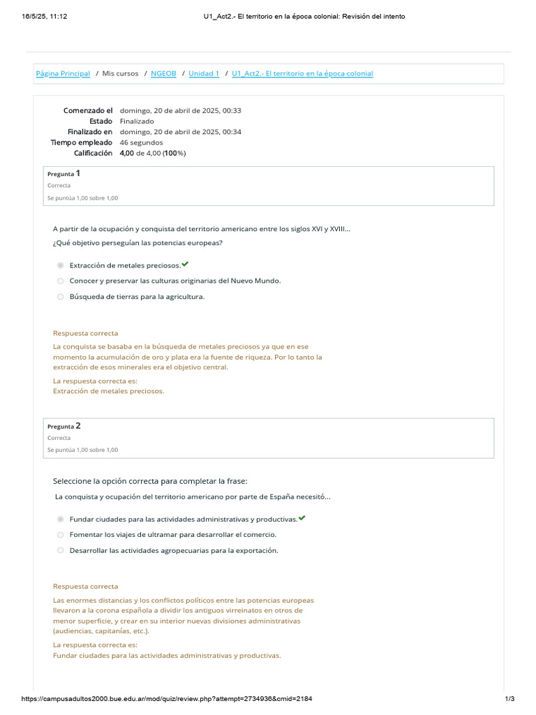 U1_Act2.- El territorio en la época colonial_ Revisión del intento | PDF | Imperio español ...