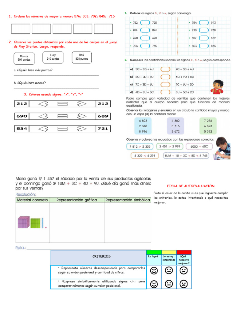 Ficha Mate Comparamos y Ordenamos | PDF