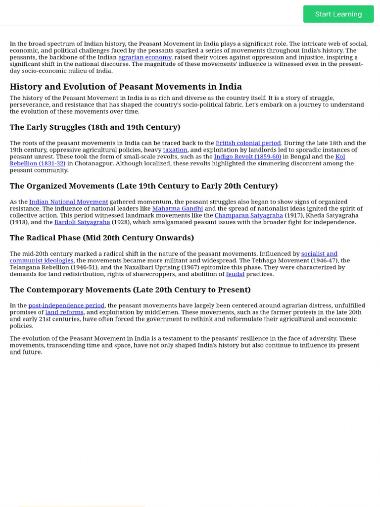 Peasant Movement in India - History, Evolution, Causes and Impact | PDF