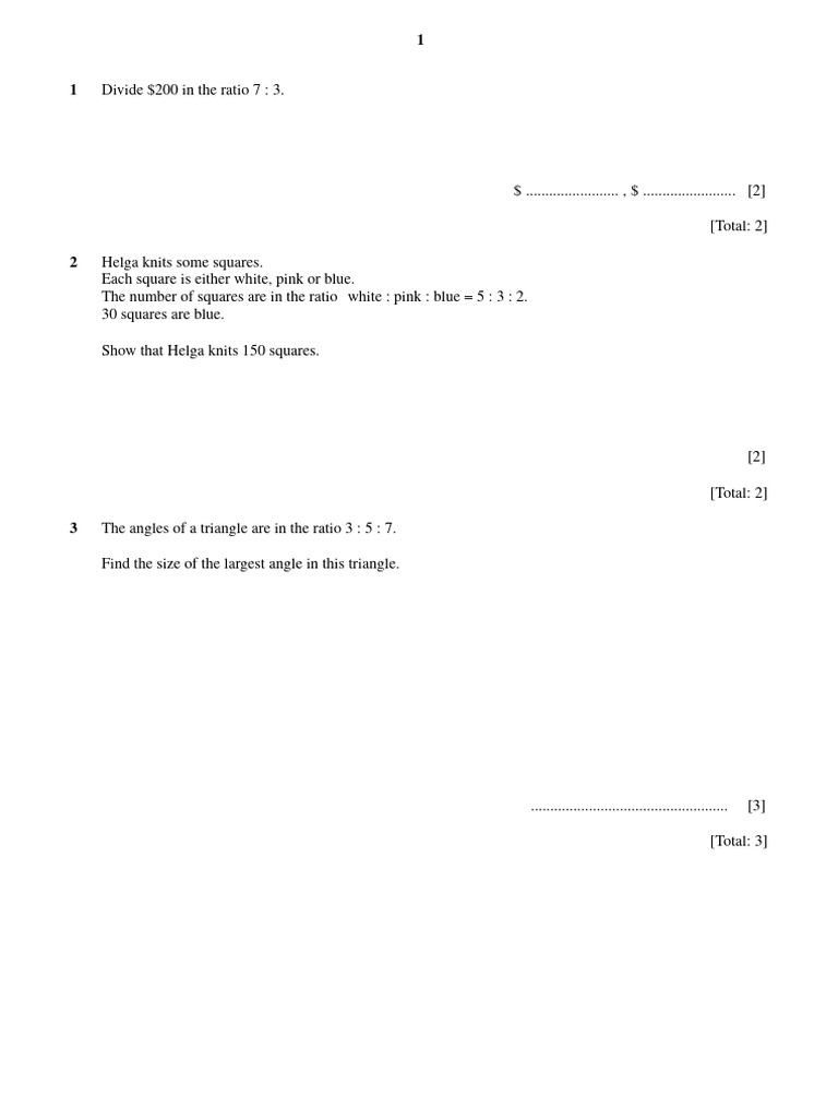 IGCSE Ratio Practice Questions | PDF | Elementary Mathematics ...