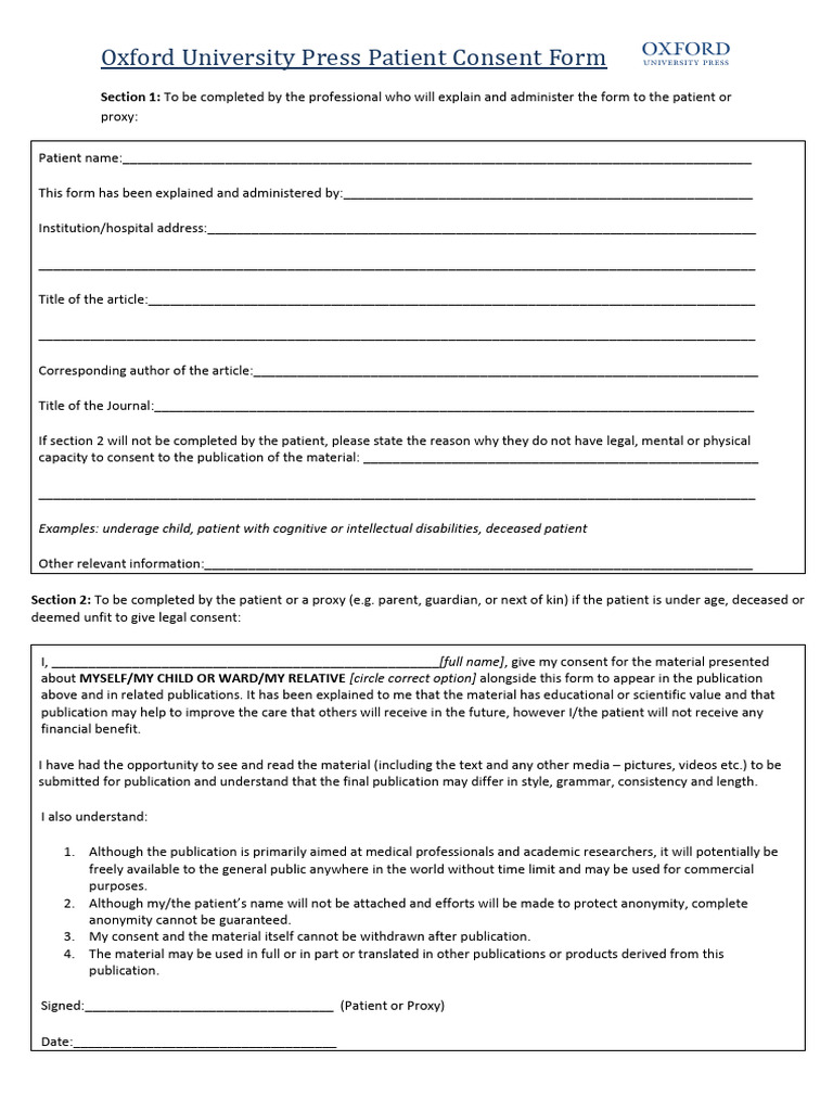Oxford University Press Patient Consent Form 2017 (04.17) | PDF ...