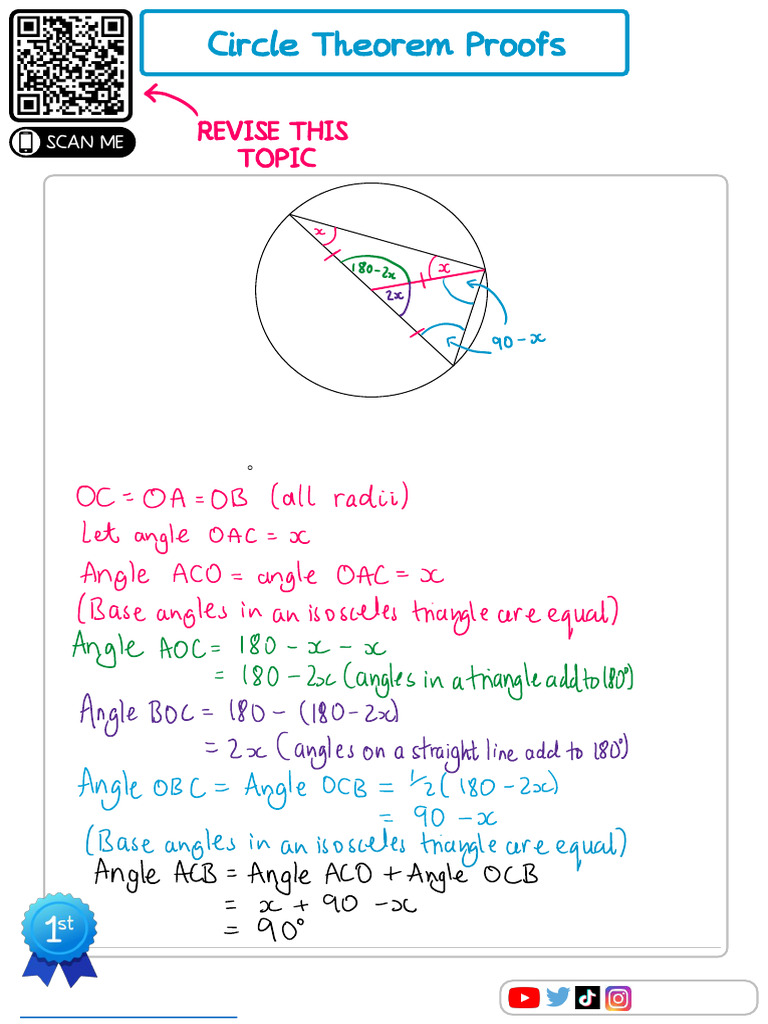 Circle Theorem Proofs Worksheet | PDF | Circle | Angle