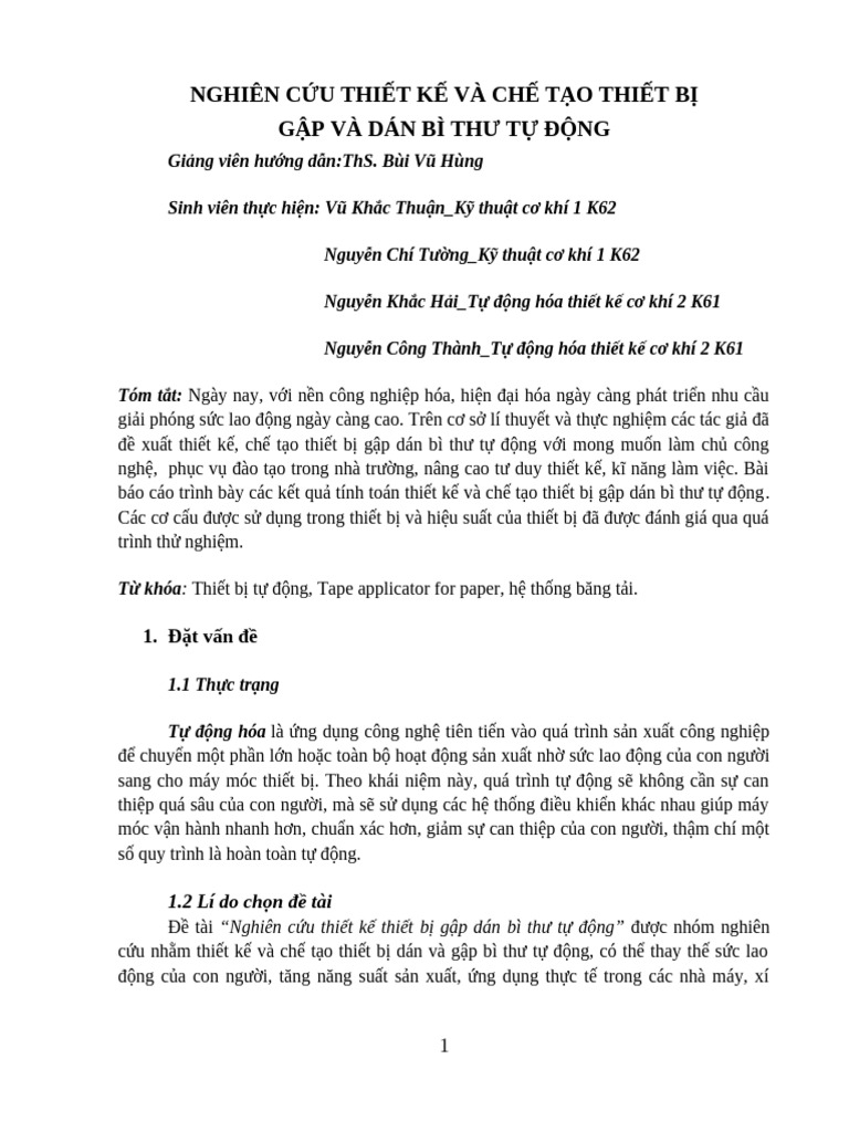 TTBC NCKH TK&CT Thiet Bi Gap Dan Bi Thu Tu Dong | PDF