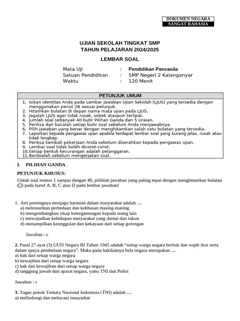 SOAL Pancasila ASAJ 2024 | PDF