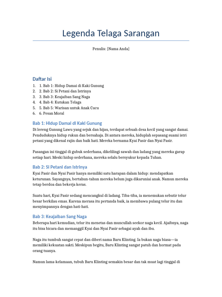 Legenda Telaga Sarangan | PDF