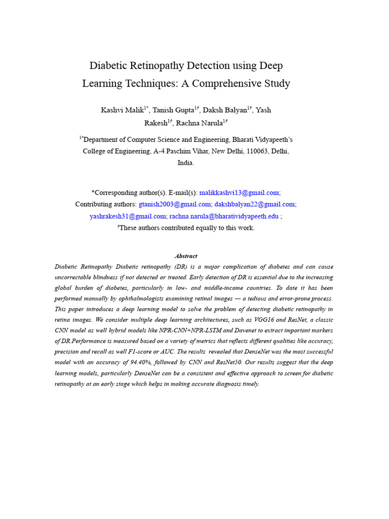 Diabetic Retinopathy Detection Using Deep Learning Techniques - A ...