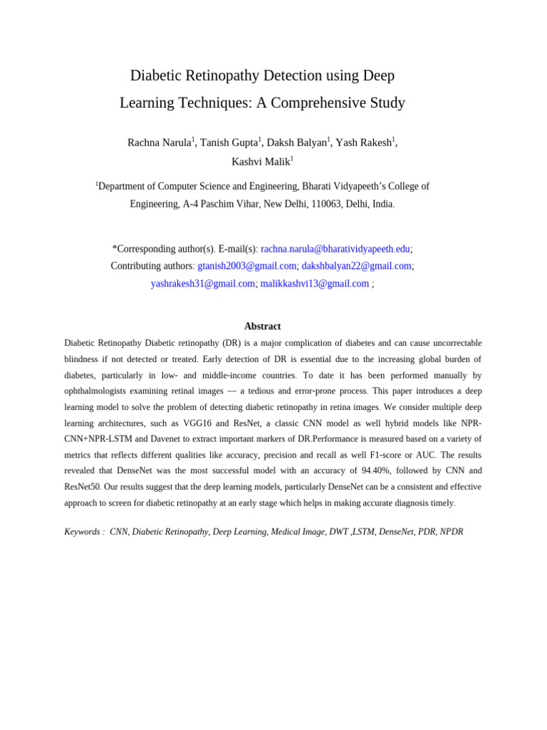 Diabetic Retinopathy Detection using Deep Learning Techniques_ A Comprehensive Study | PDF ...