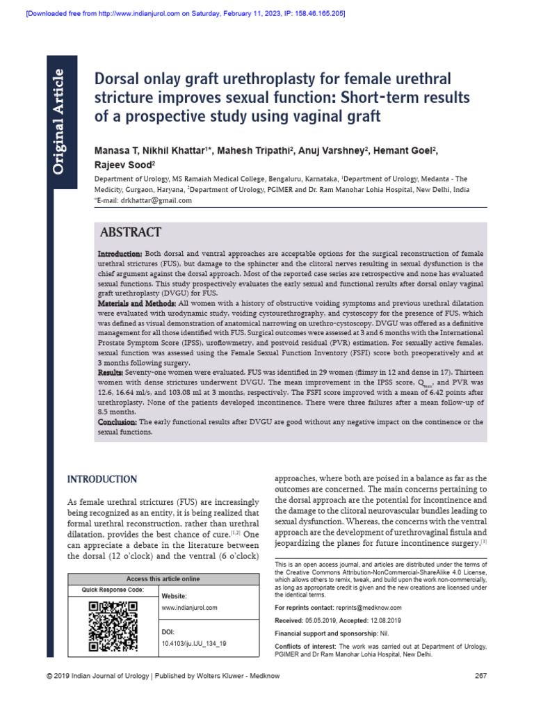 Dorsal Onlay Graft Urethroplasty For Female Urethr | PDF | Clitoris ...