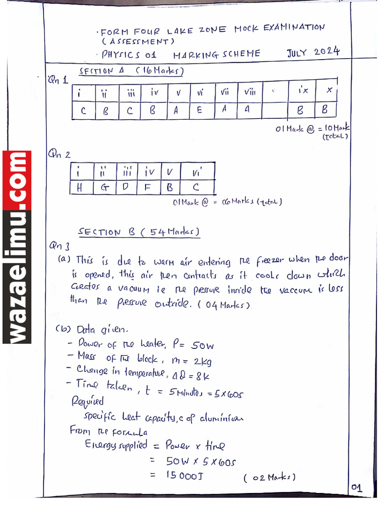 Physics 01 - Marking Scheme Zona | PDF