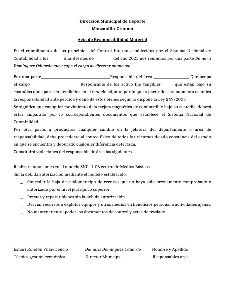 Acta de Responsabilidad Material 30 | PDF