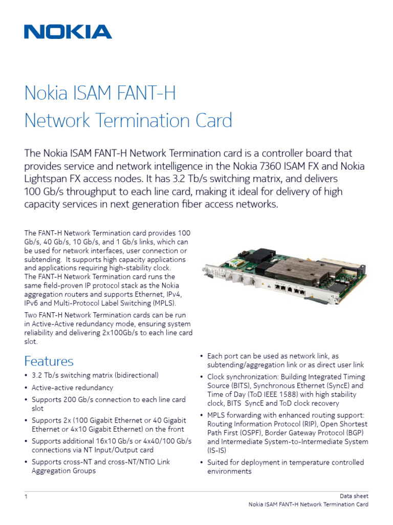 Nokia Nokia ISAM FANT H Data Sheet EN-1 | PDF | Networking ...
