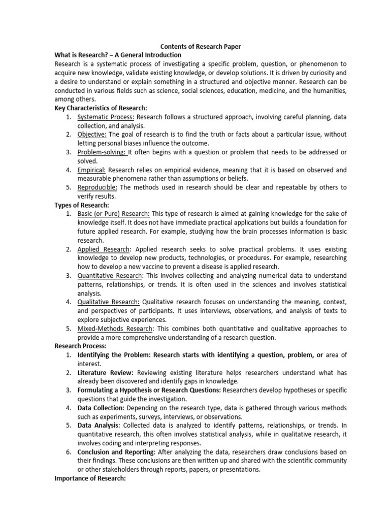 Contents of Research Paper | PDF | Qualitative Research | Knowledge