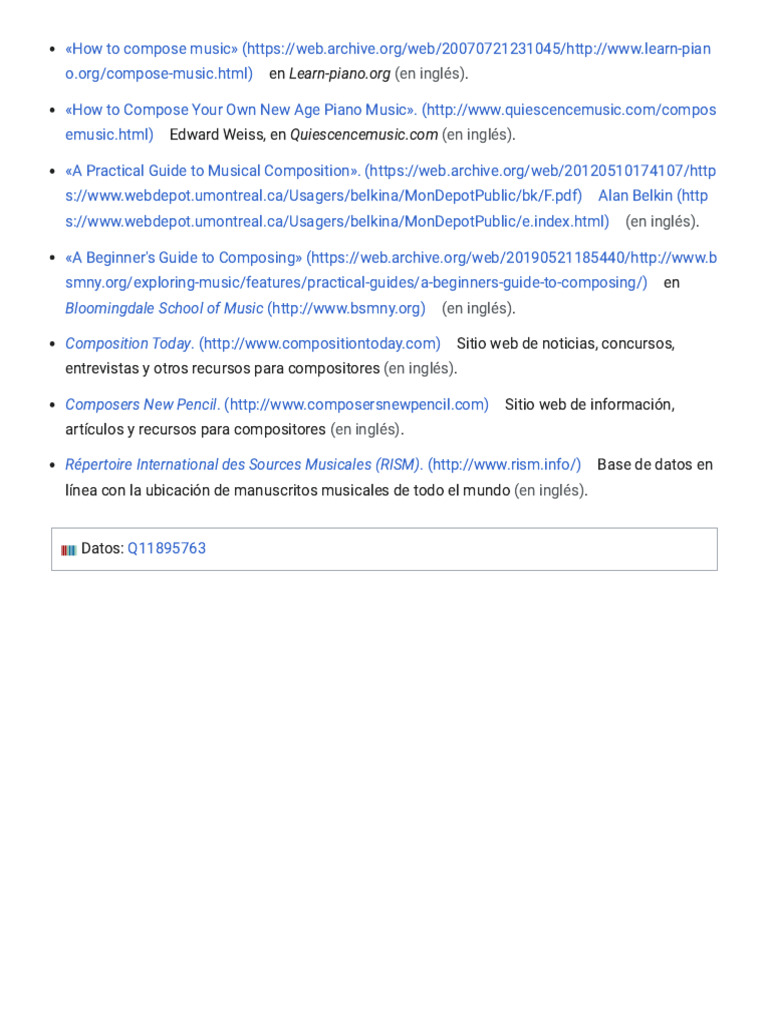 Composición Musical - Wikipedia, La Enciclopedia Libre | PDF