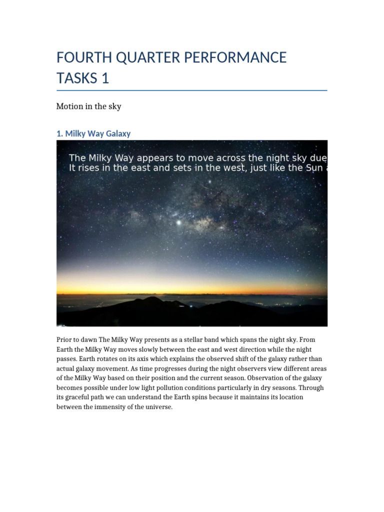 Motion in the Sky Performance Task (1) | PDF