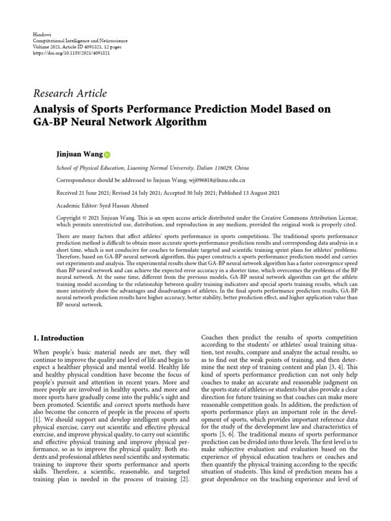 GA-BP Neural Network for Sports Prediction | PDF | Prediction ...