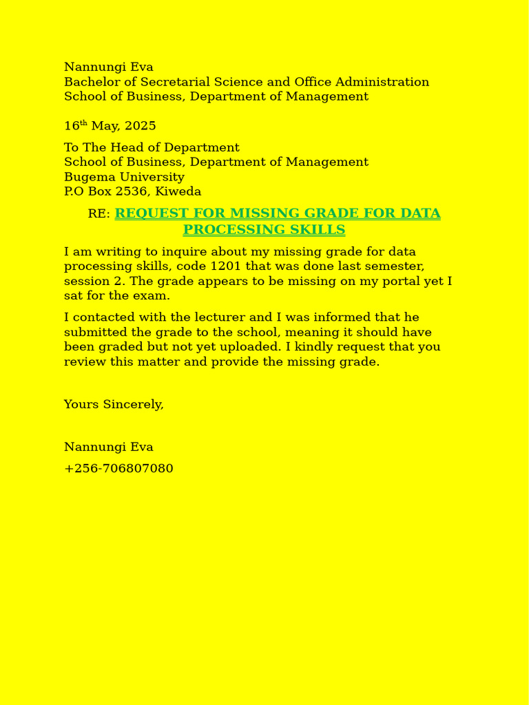 Missing Grade Request for Data Skills | PDF