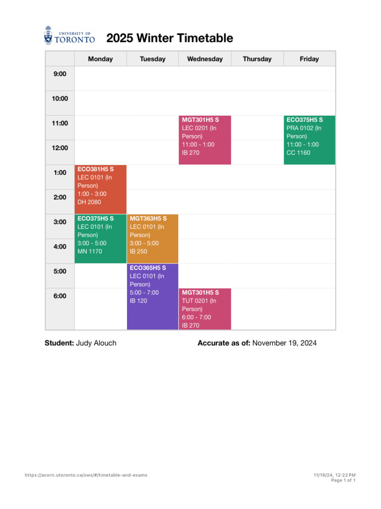 2025 Winter Class Schedule | PDF
