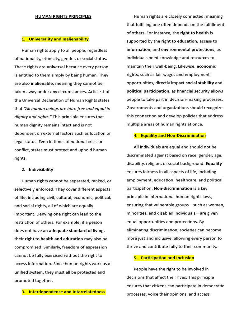 6 Principles Human Rights | PDF | Human Rights | Discrimination