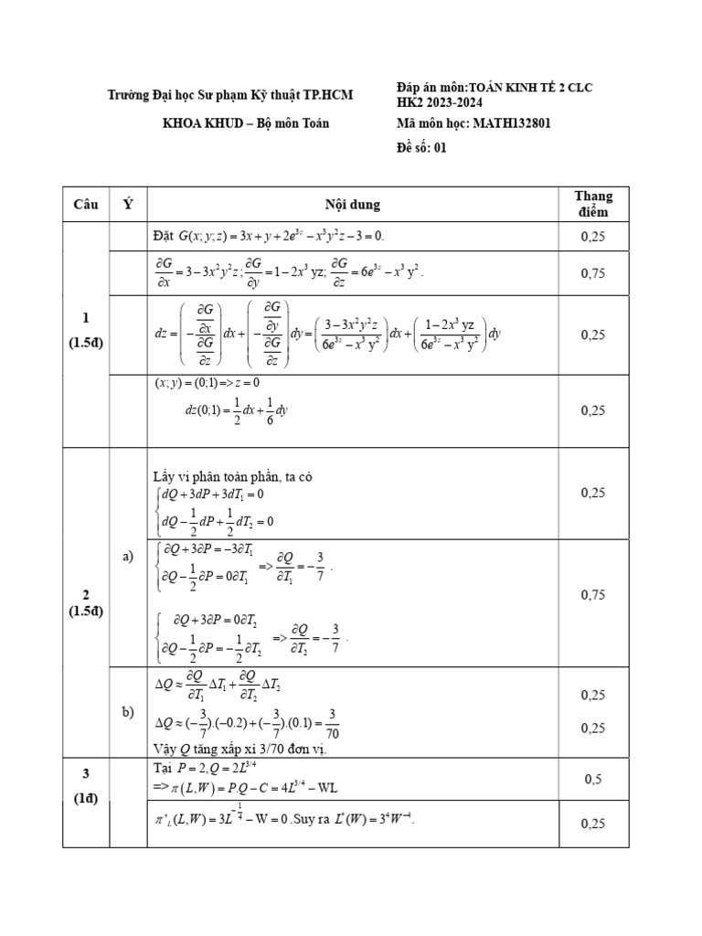 Toan Kinh Tế 2 CLC-ans | PDF