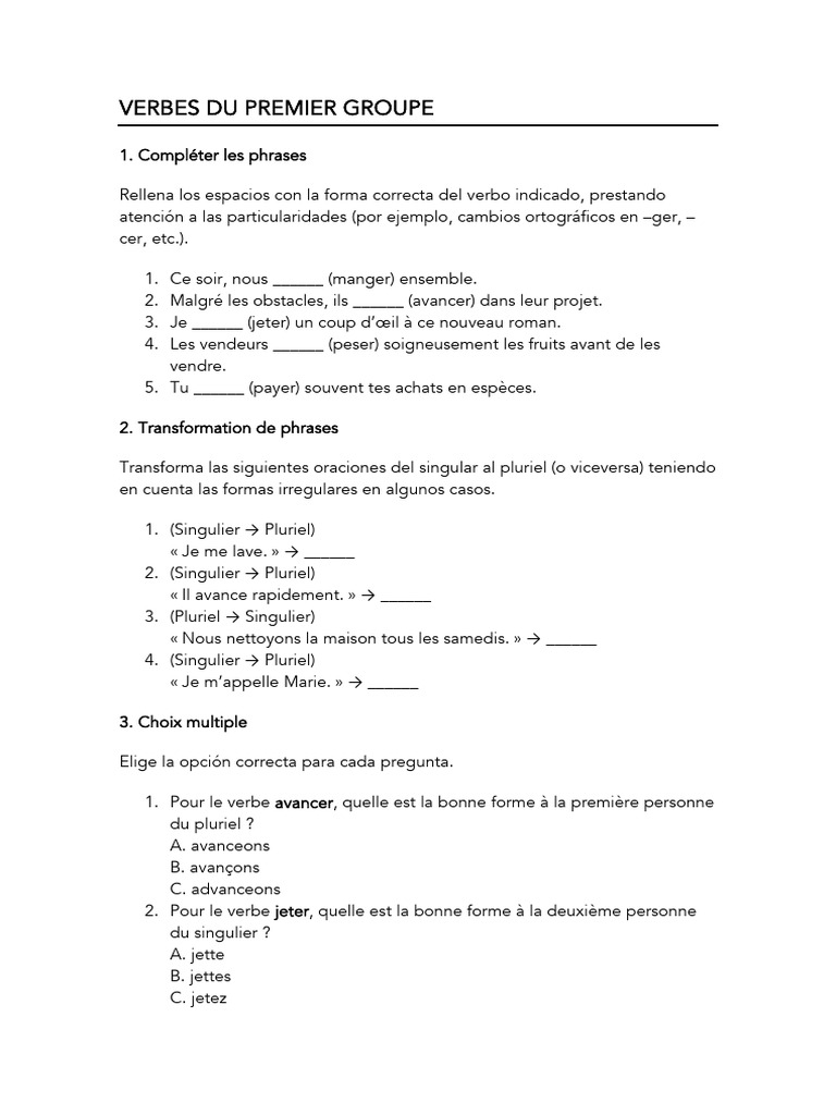 Conjugaison des verbes du premier groupe | PDF